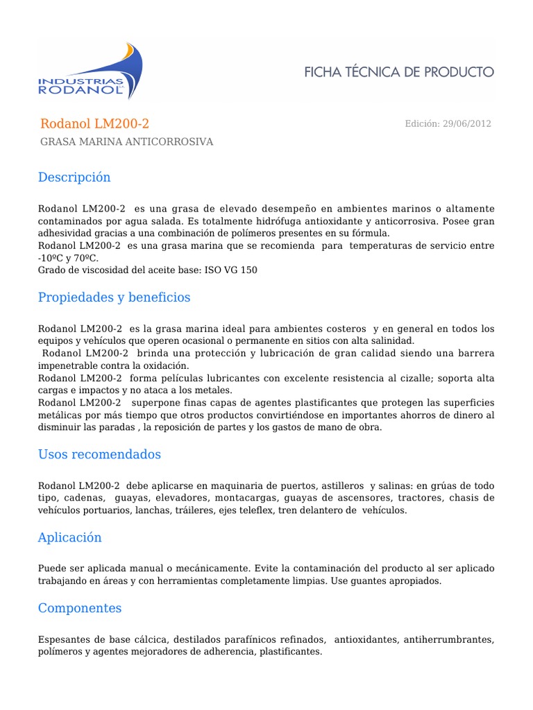 Grasas RODANOL | PDF | Lubricante | Petróleo