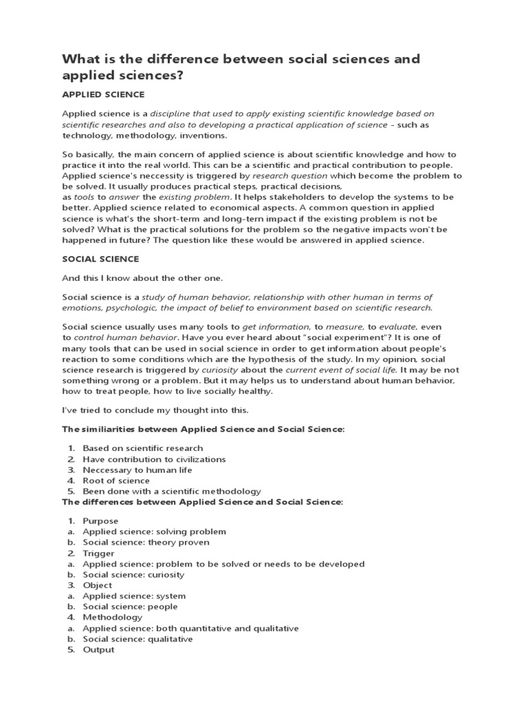 Social Science vs. Applied Social Science | PDF | Social Science ...