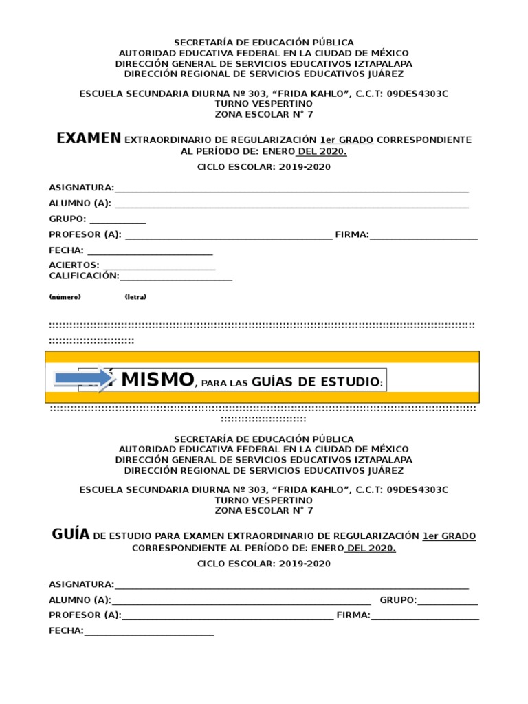 Encabezado Para Examenes Extraordinarios y Guìas de Estudio ...