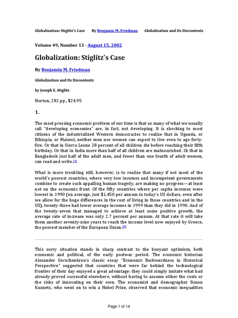 Stiglitz. Globalization and Its Discontents 1 | PDF | Joseph Stiglitz ...