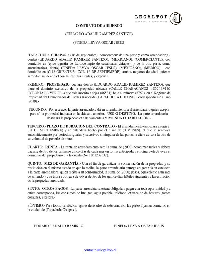 Contrato de Arriendo Simple - Docx LALO | PDF