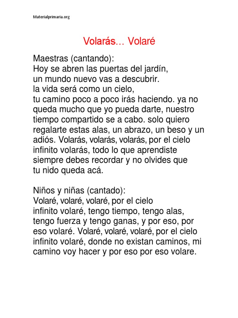Letra de "Volarás... Volaré" | PDF