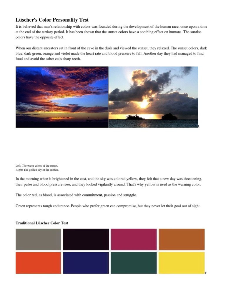 Lüscher Test | PDF | Color | Anxiety