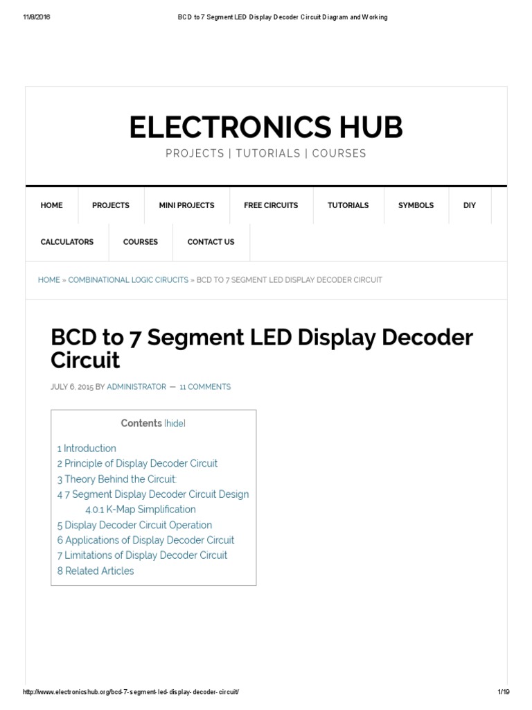 Bcd To 7 Segment Led Display Decoder Circuit Diagram And Working Pdf Electronic Circuits