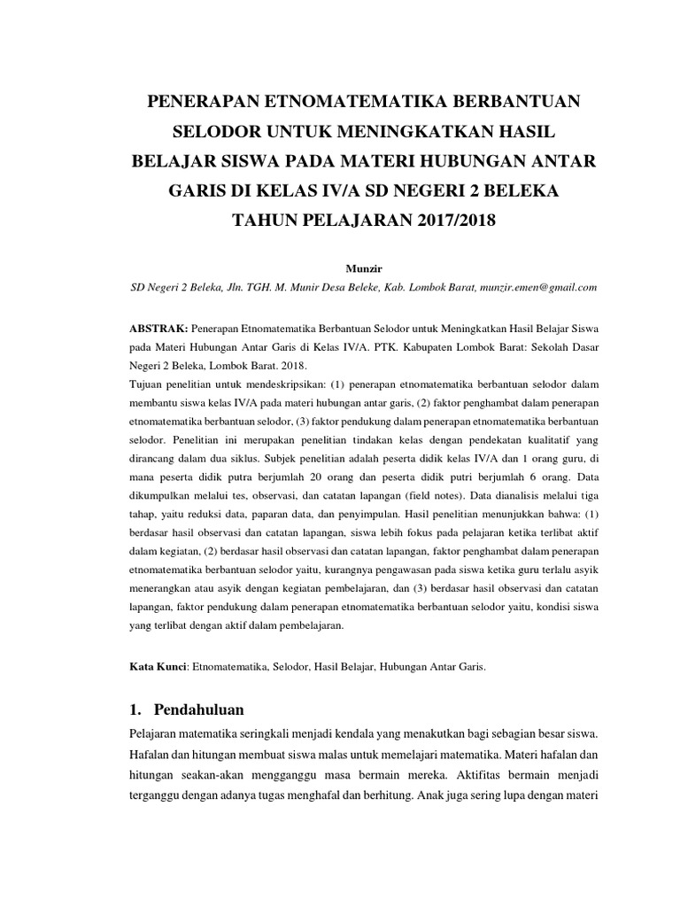 Etnomatematika Selodor untuk Siswa SD | PDF
