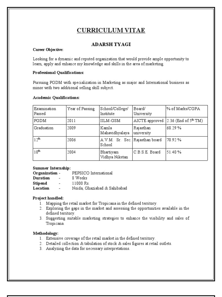 Adarsh Resume | PDF | Marketing | Business