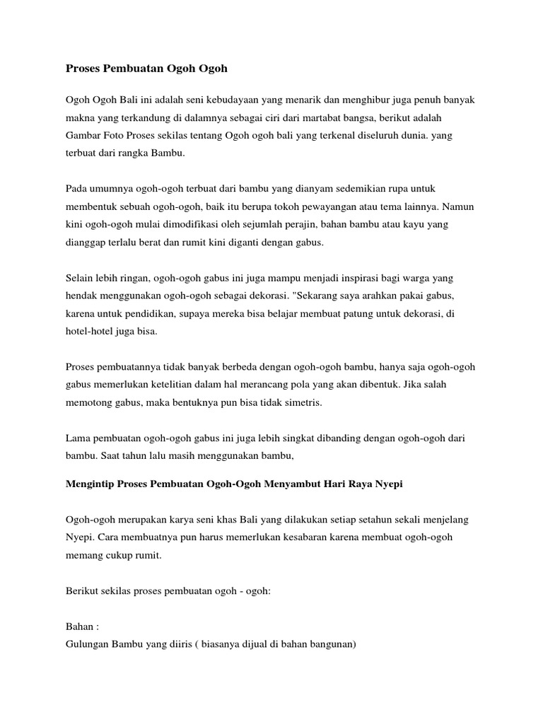 Proses Pembuatan Ogoh Ogoh | PDF