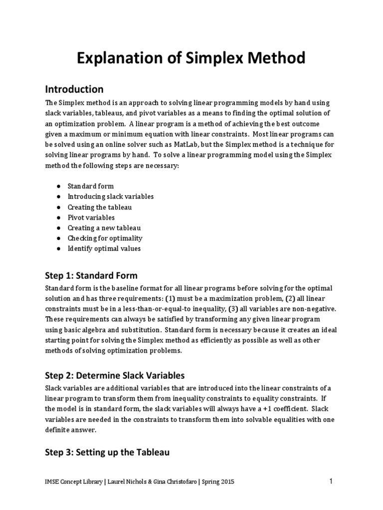 Explanation of Simplex Method | PDF | Linear Programming | Mathematics ...