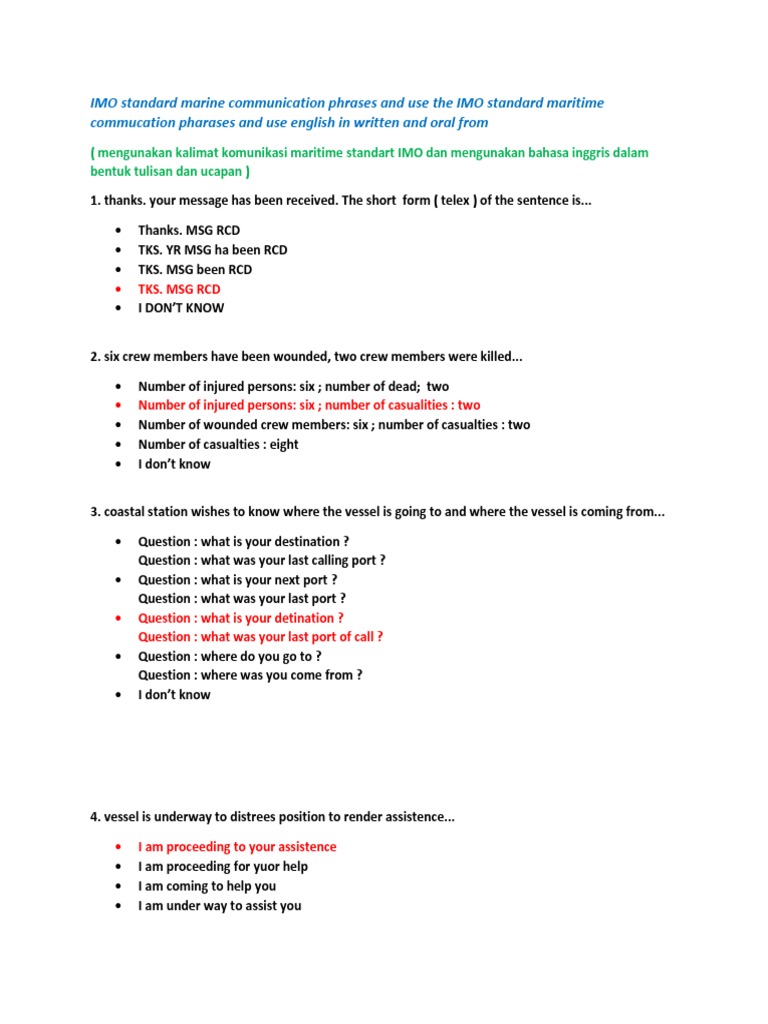 IMO Standard Marine Communication Phrases and Use The IMO Standard ...