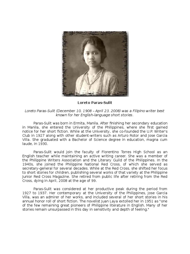 Loreto Paras-Sulit: Pioneer of Filipino Literature | PDF | Classics