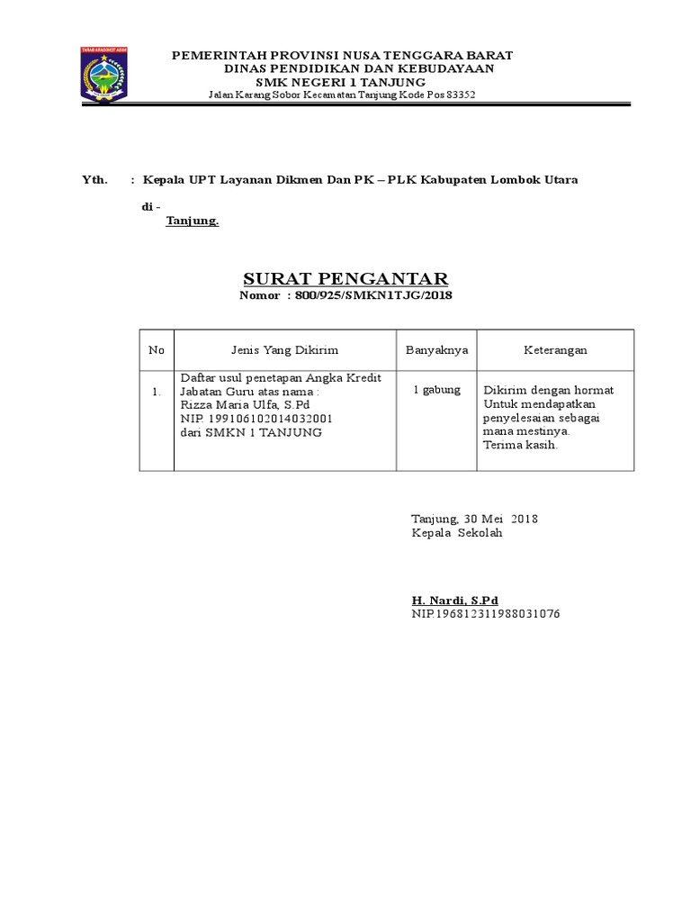 Surat Pengantar Dupak Rizza | PDF