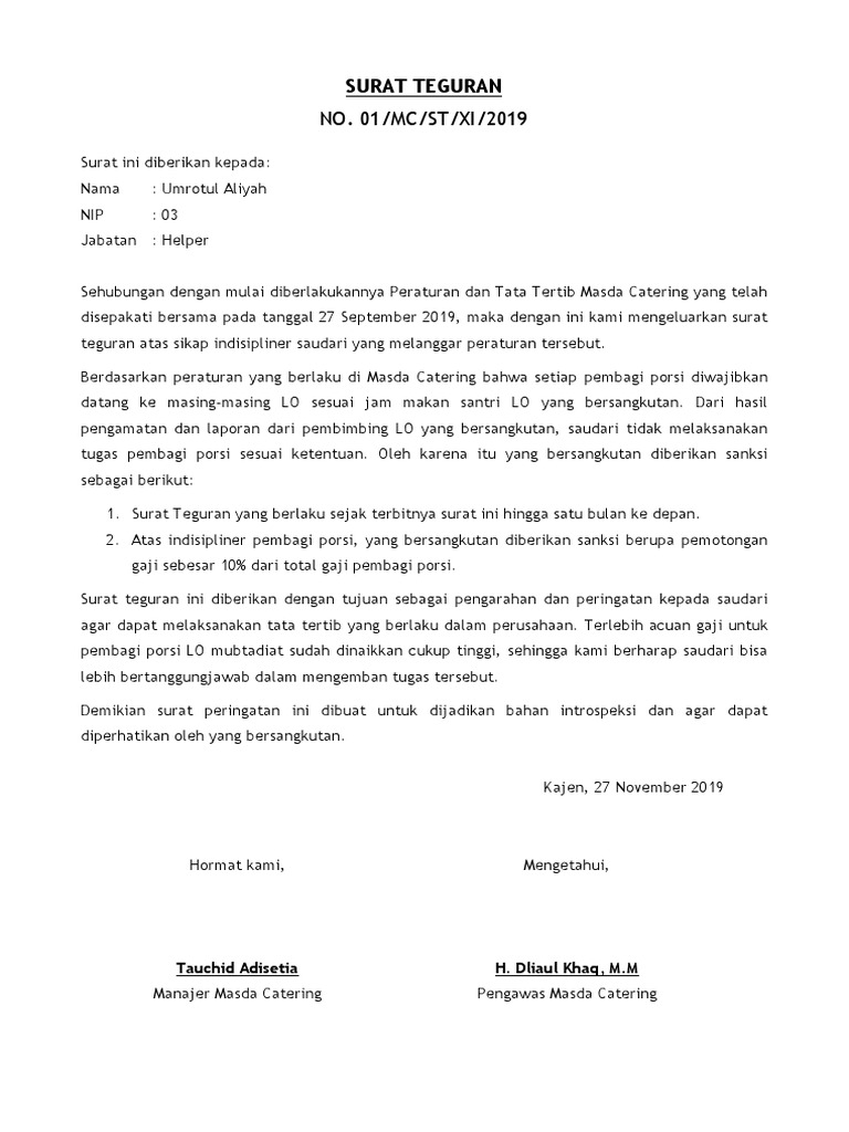 Contoh Surat Teguran | PDF