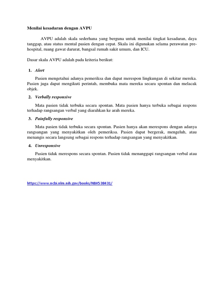 Menilai Kesadaran dengan Skala AVPU | PDF