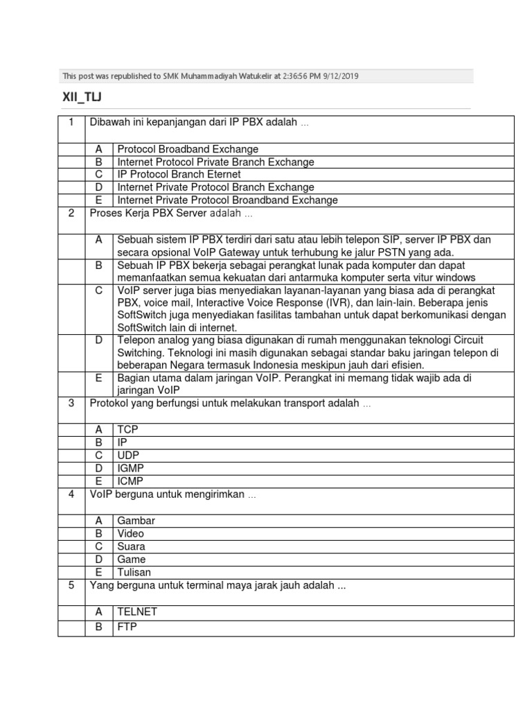 Soal PAS TLJ XII TKJ | PDF | Teknologi & Rekayasa