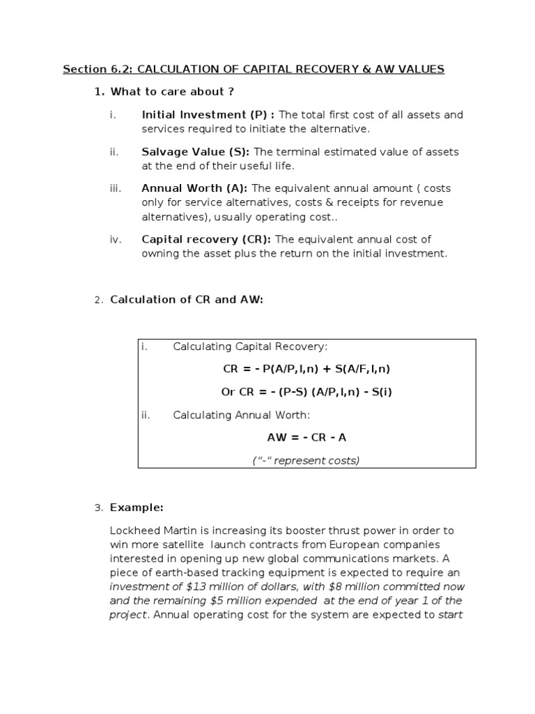 Capital Recovery and Annual Worth Calculation | PDF | Investing | Economies