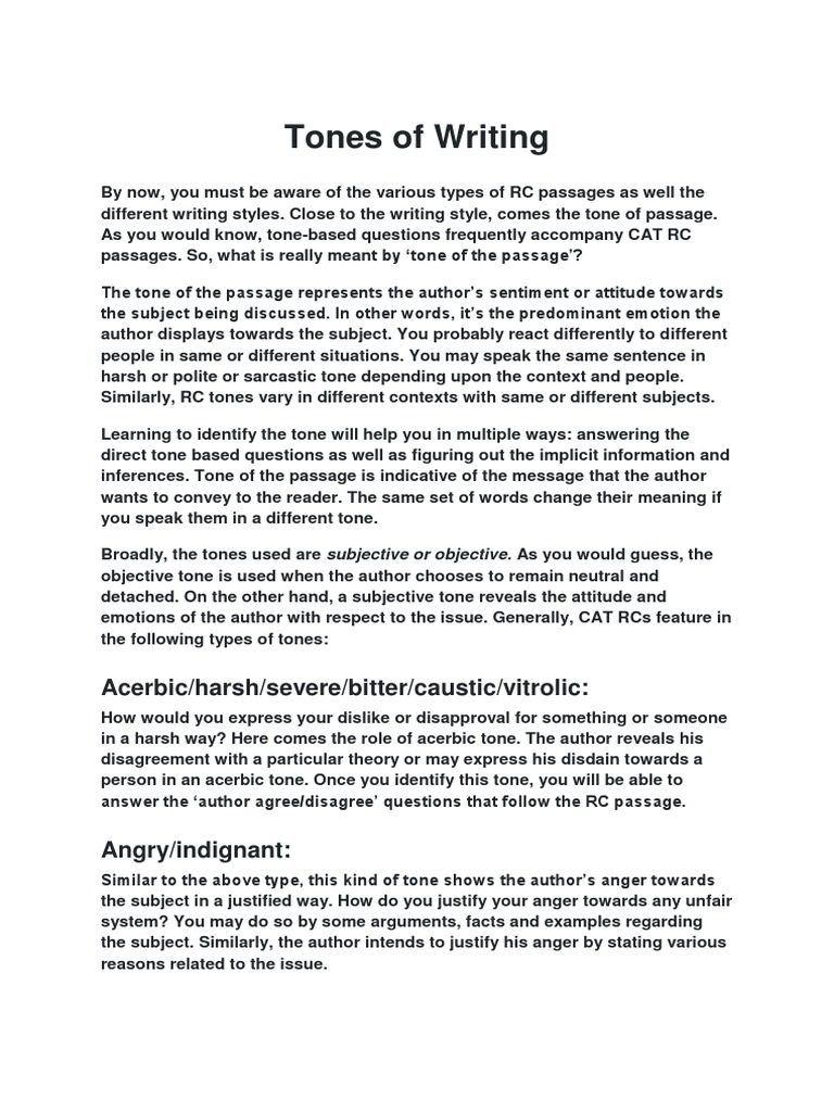 Tones of Writing | PDF | Anger | Attitude (Psychology)