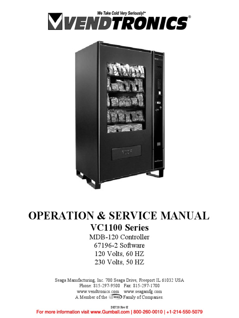 Vc1100man Cold Vending Machine Instruction Manual Seaga MFG | PDF ...