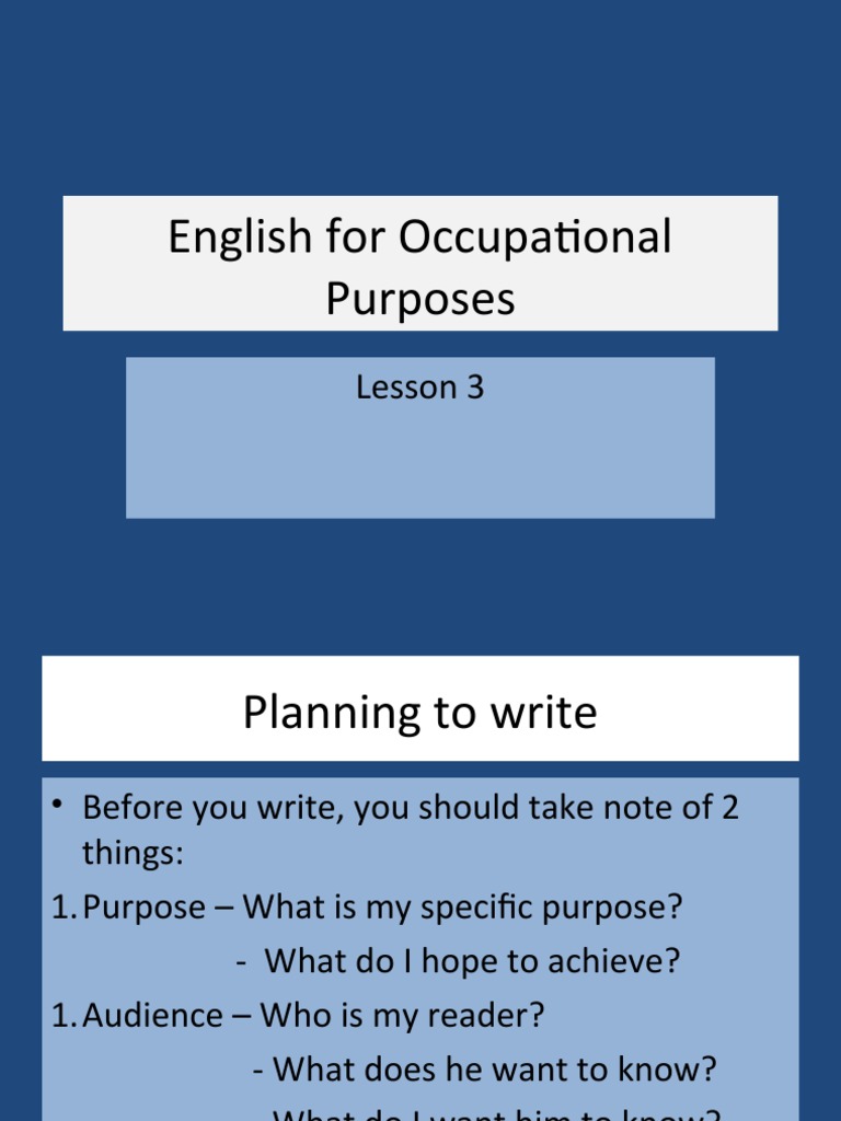 English For Occupational Purposes: Lesson 3 | PDF | Career & Growth