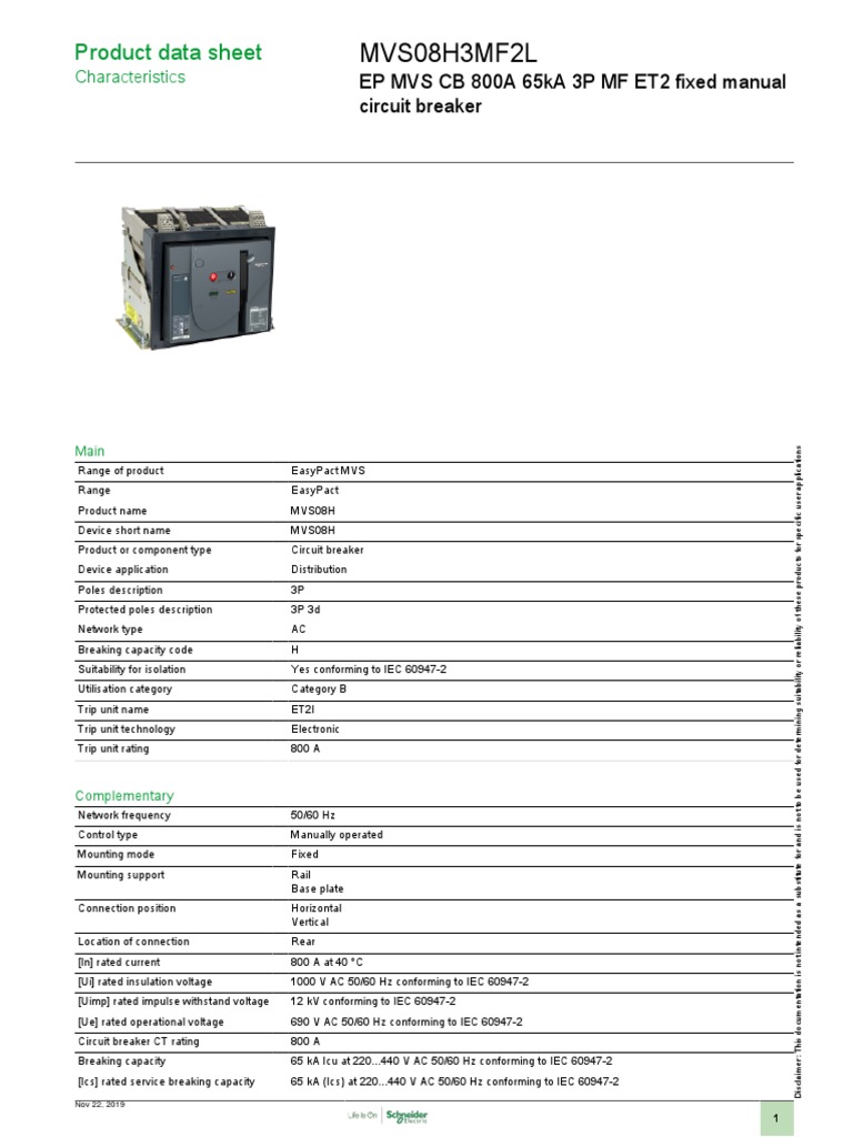 EasyPact MVS - MVS08H3MF2L | PDF | Alternating Current | Electrical Equipment