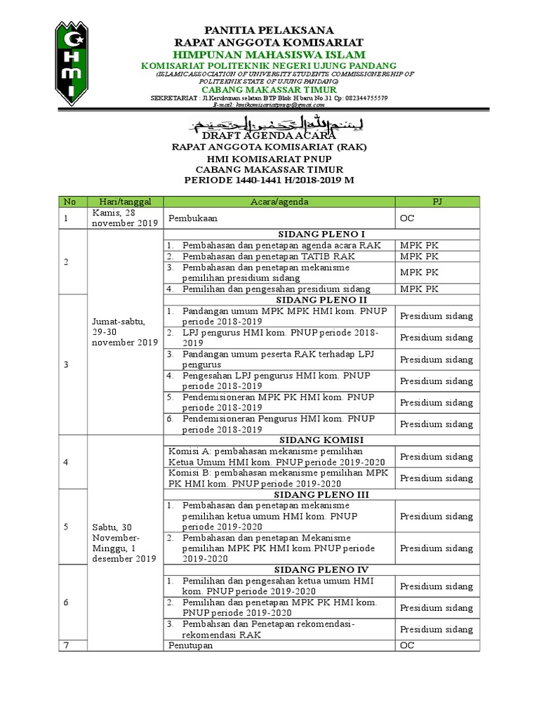 Draft Agenda Acara RAK | PDF