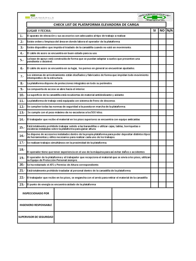 Formato de Check List de Plataforma de Carga | PDF