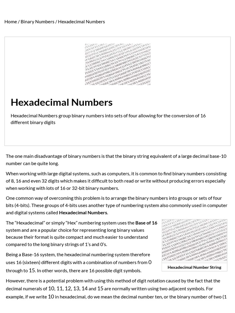 Hexadecimal Numbers and Hexadecimal Numbering System | PDF | Notation ...