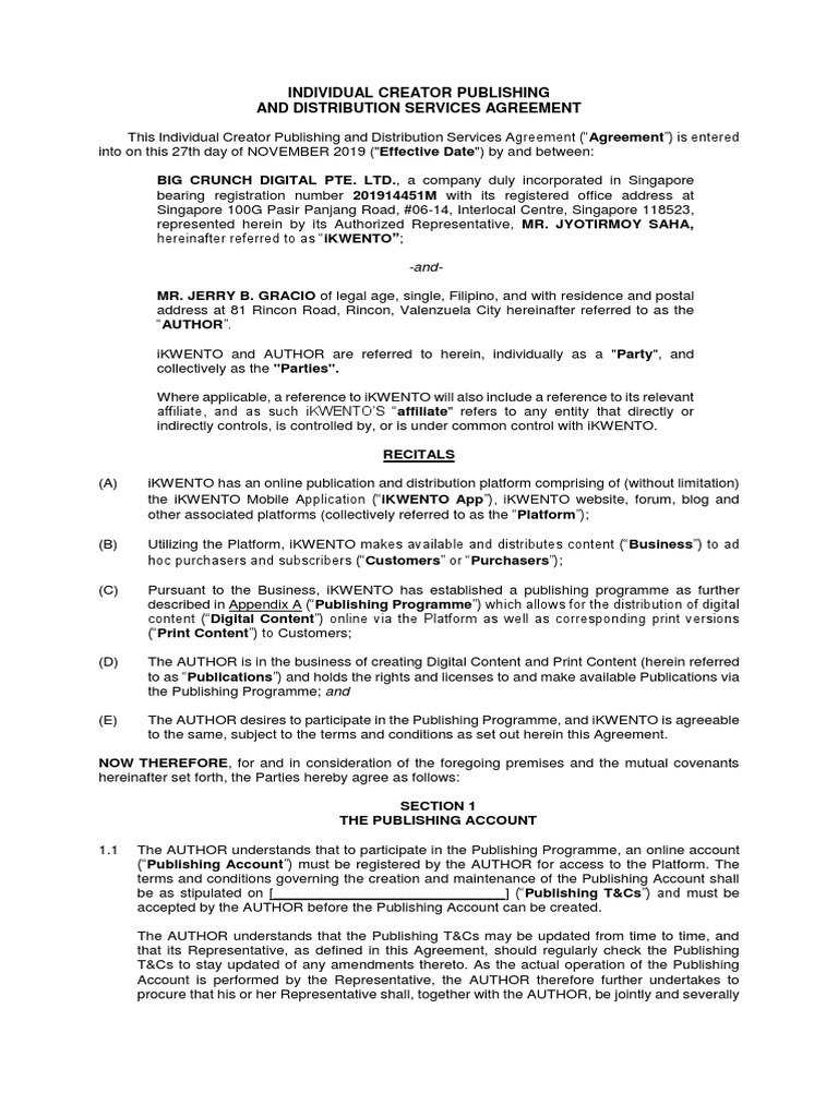 Publishing Agreement Sample 101 | PDF | Confidentiality | Value Added Tax