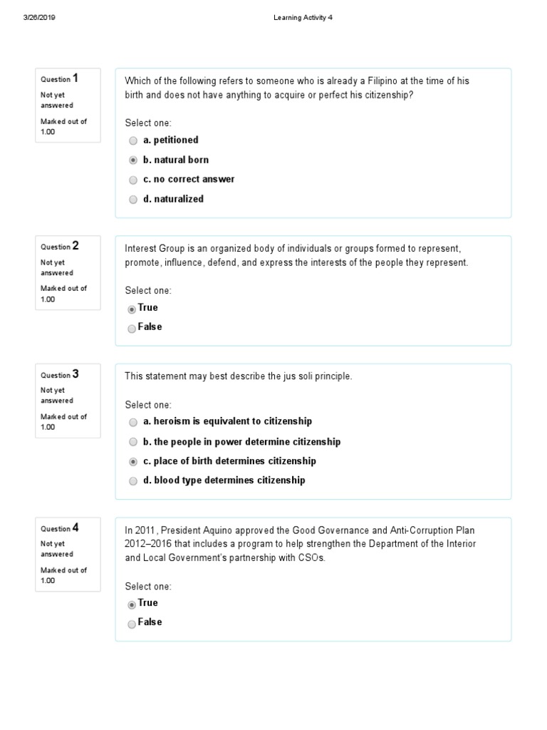 Polgov Learning Activity 4 | PDF | Naturalization | Citizenship