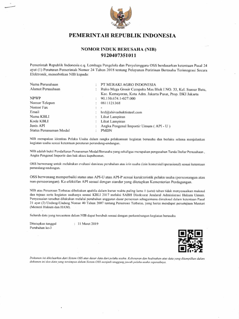 Contoh NIB dan Izin Usaha Pertanian | PDF