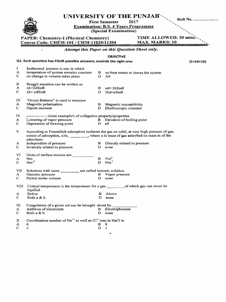 Chemistry 2018 Past Paper | PDF | Carbohydrates | Adsorption