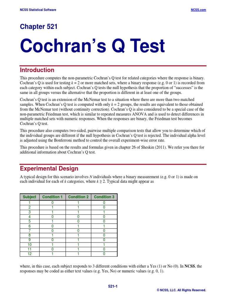 Cochrans Q Test | PDF | Statistical Hypothesis Testing | Multiple ...