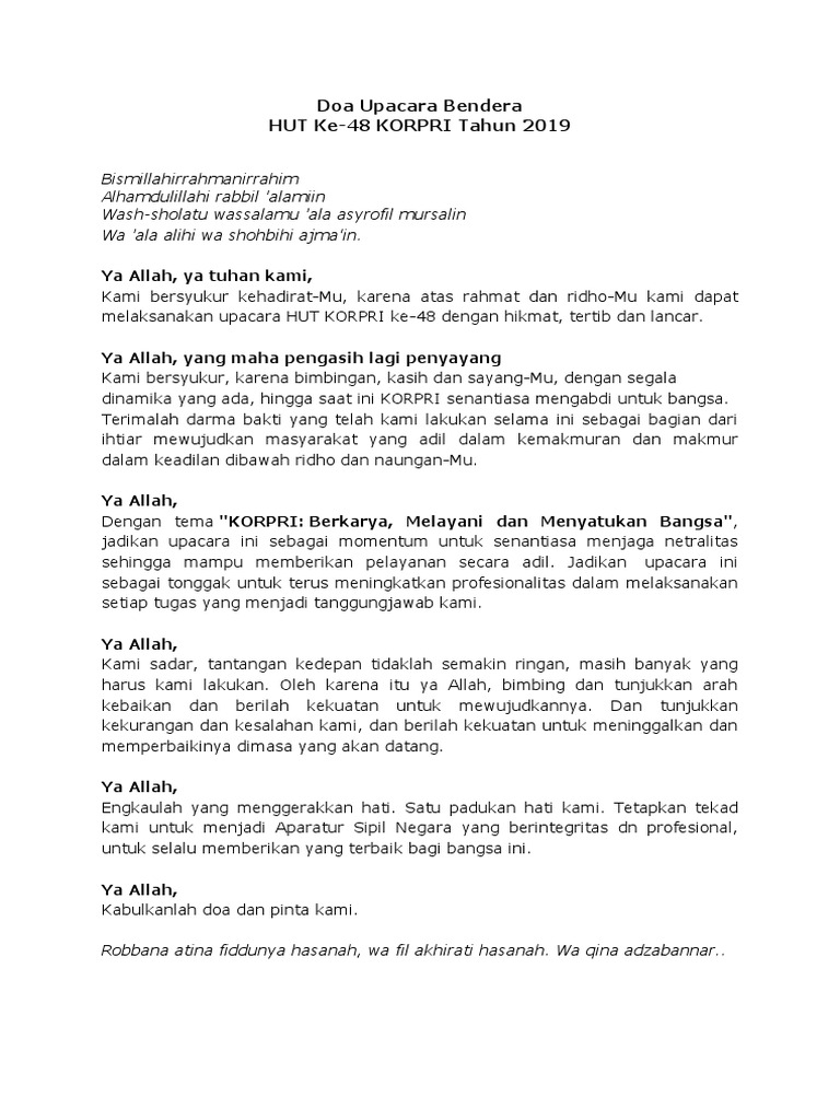 Doa HUT KORPRI Ke-48 Tahun 2019 PDF | PDF
