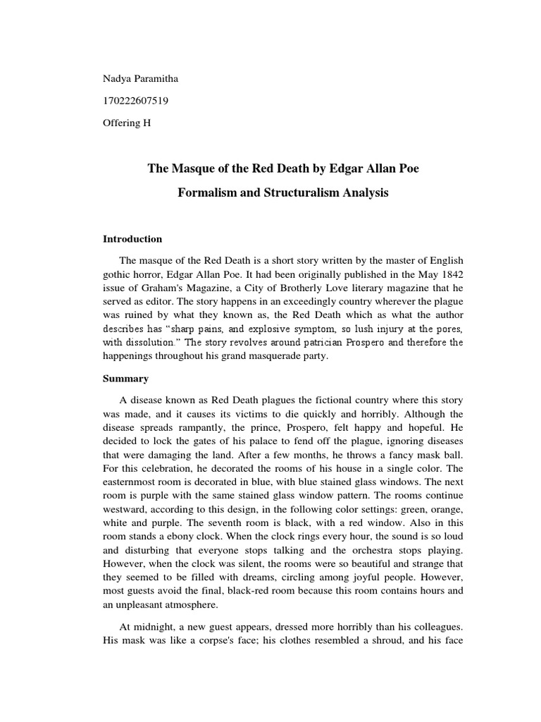 The Masque of The Red Death by Edgar Allan Poe Analysis | PDF