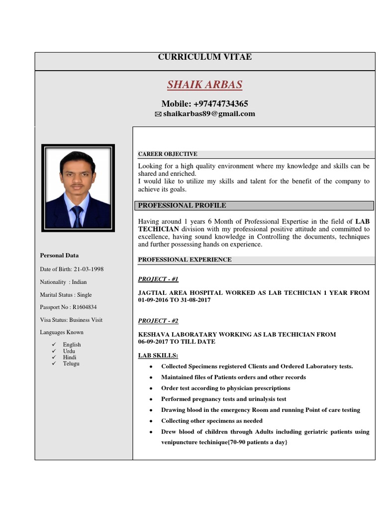 CV | PDF | Medical Laboratory | Laboratories
