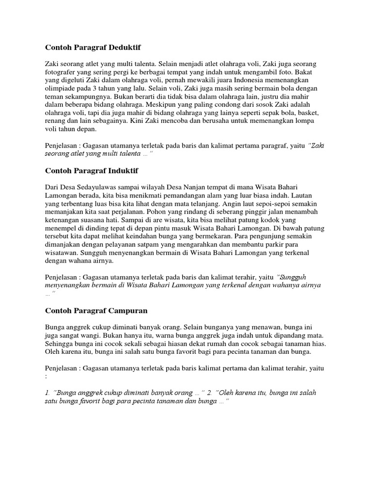 Contoh Paragraf Deduktif | PDF | Seni & Disiplin Bahasa