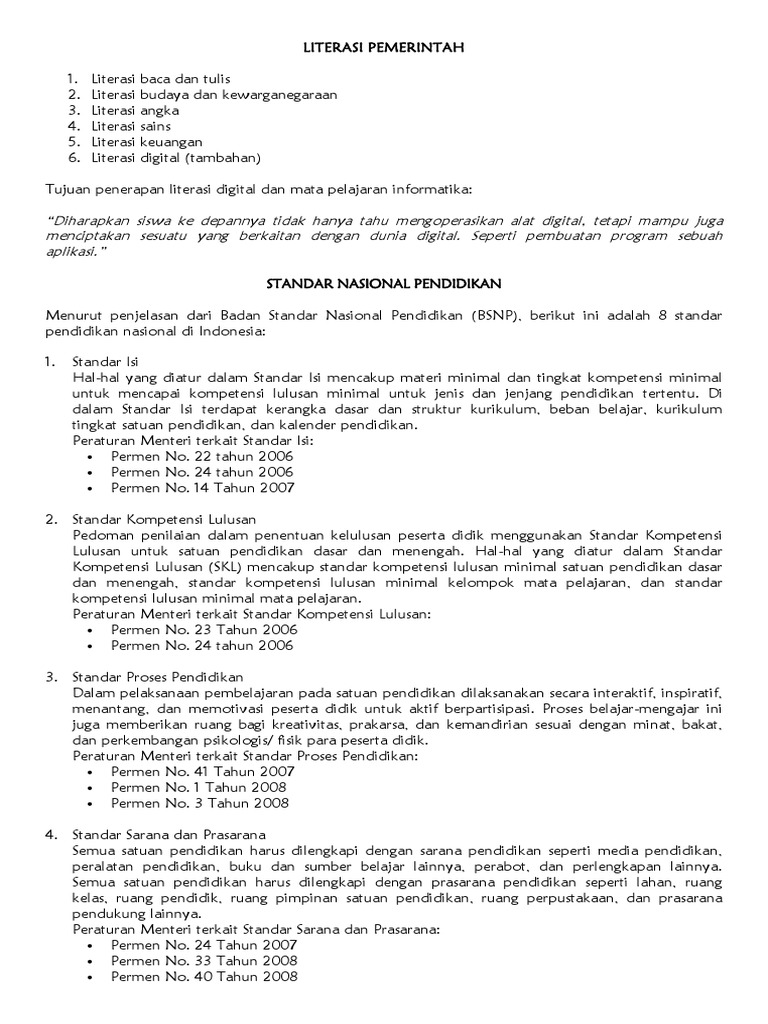 8 Standar Nasional Pendidikan Snp Dan Literasi Pemerintah Pdf