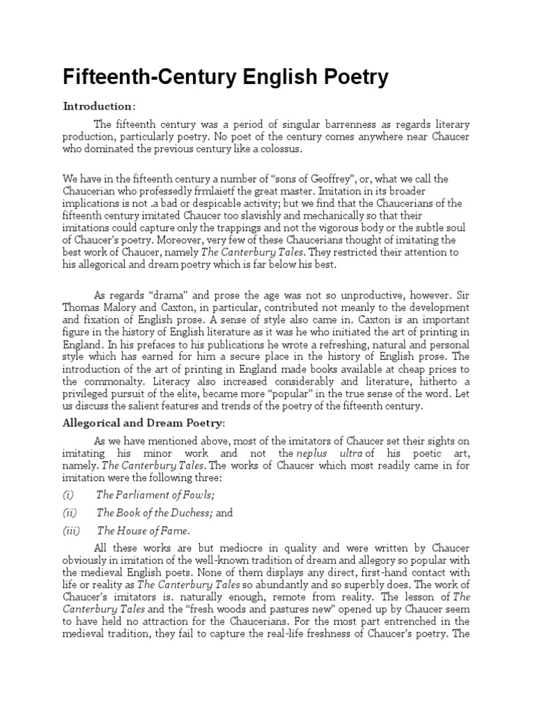 Fifteenth Century English Poetry | PDF | Geoffrey Chaucer | Ballad