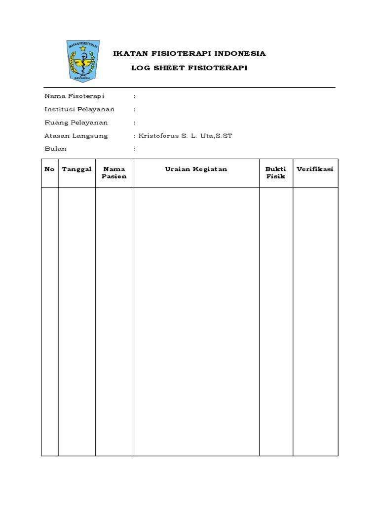 Fungsi dan Penggunaan Log Sheet Fisioterapi | PDF | Ilmu Sosial | Pengembangan Diri