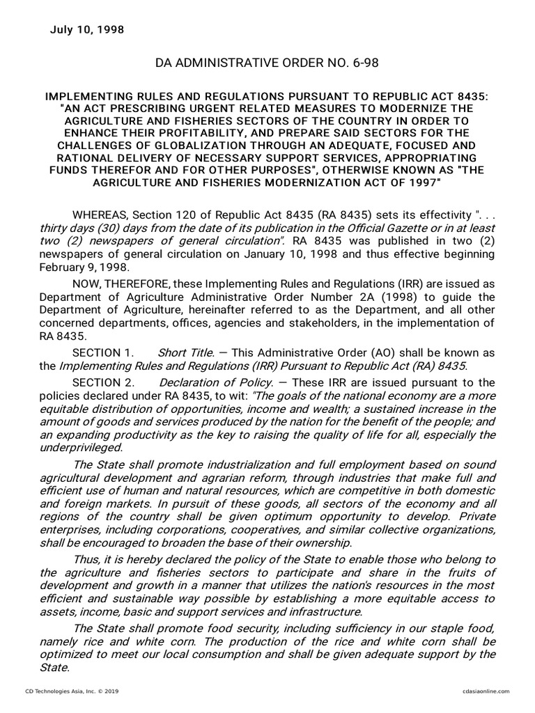 Irr Ra 8435 | PDF | Agriculture | Food Security