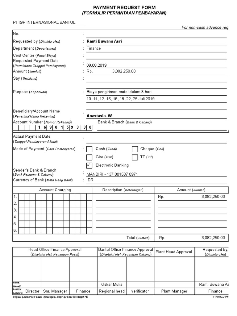 Payment Request Form Template | PDF | Payments | Banking