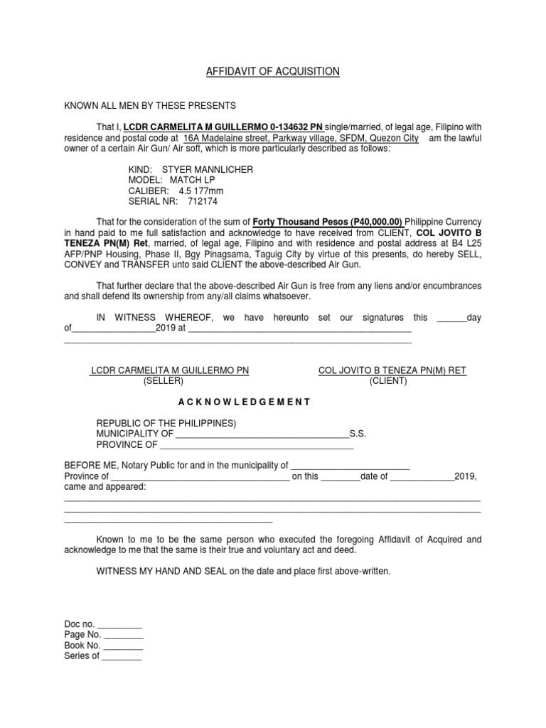 Affidavit of Acquisition | PDF | Natural Resources Law | Private Law
