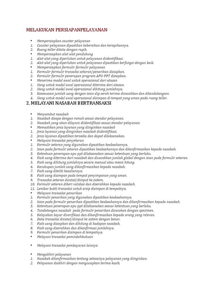 SOP Pelayanan Bank | PDF