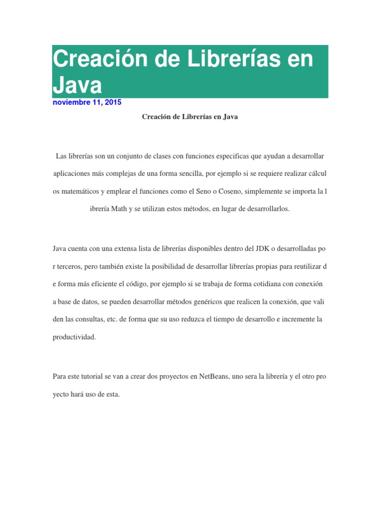 Creación de Librerías en Java | PDF | Java (lenguaje de programación ...