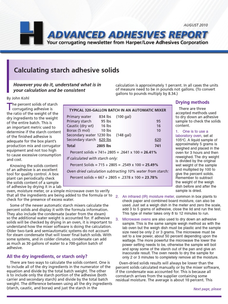 Calculating Starch Adhesive Solids PDF | PDF | Adhesive | Pound (Mass)