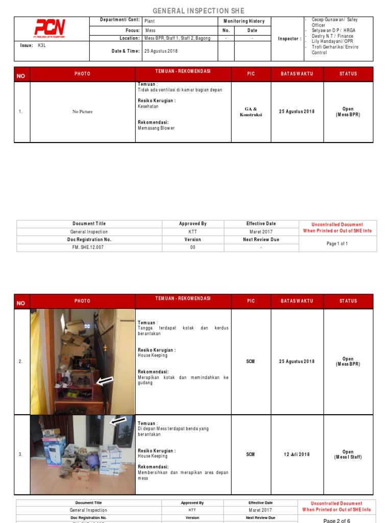 Temuan Inspeksi Mess - 250818 | PDF