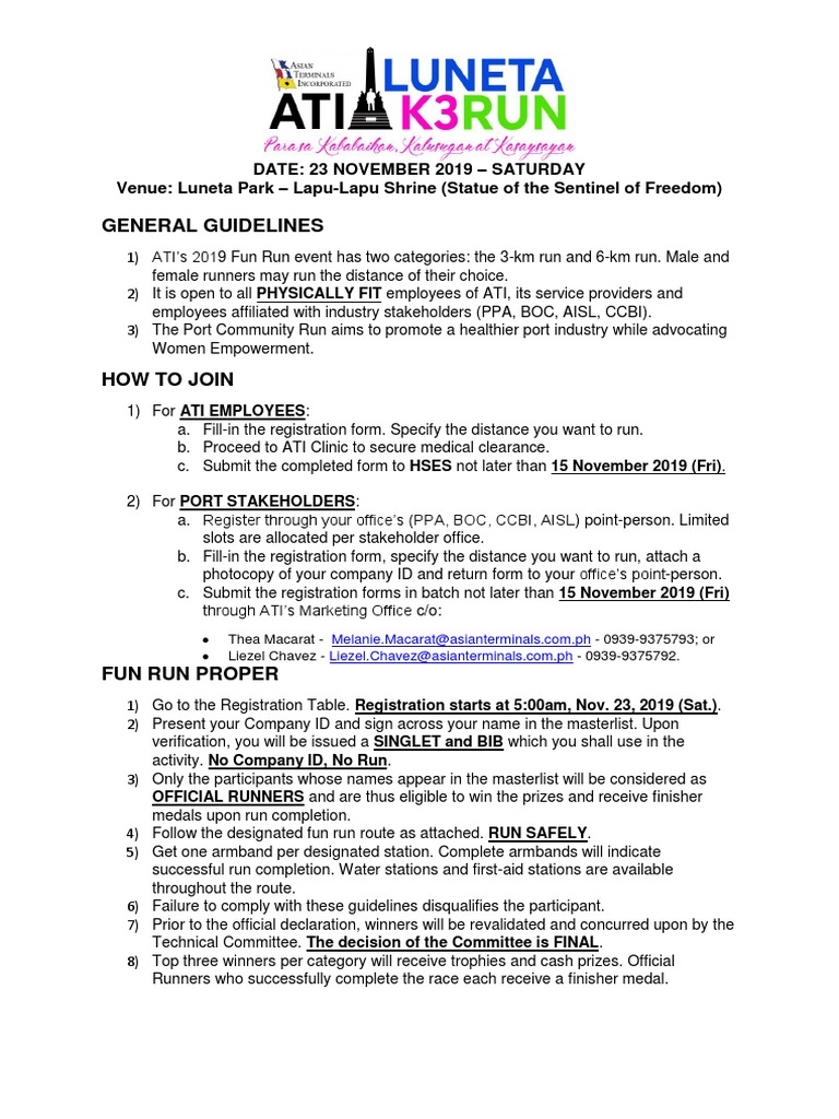 ATI Fun Run 2019 Guidelines | PDF | Government | Business