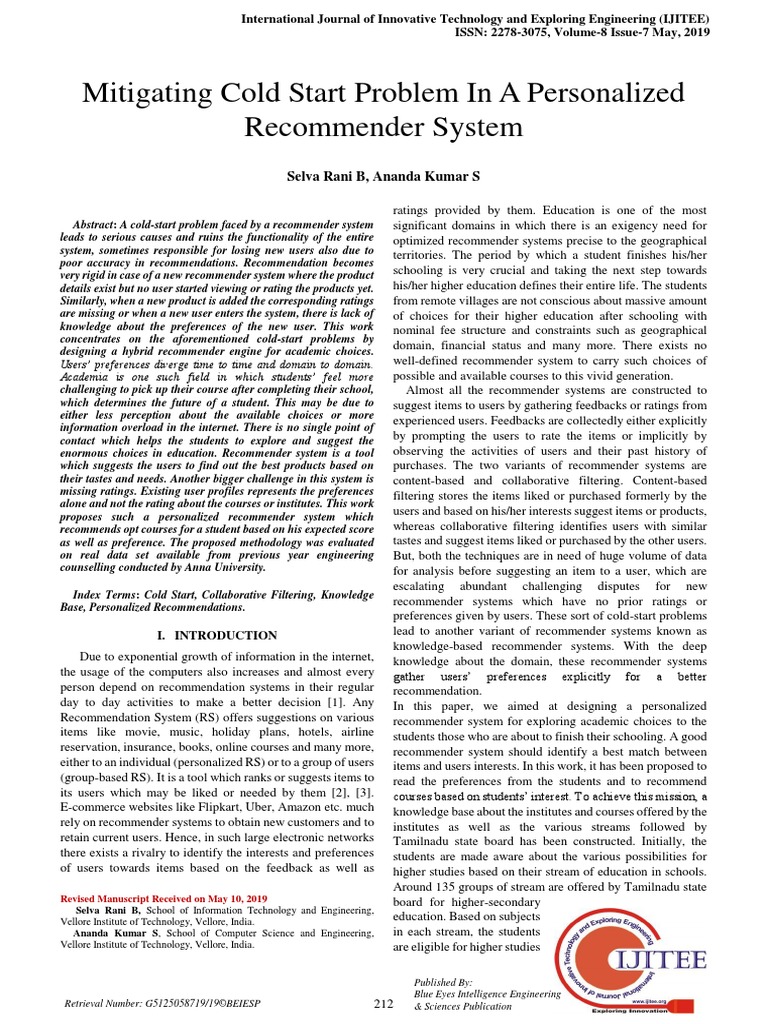 Mitigating Cold Start Problem in Personalized Recommender Systems | PDF | Information Science ...