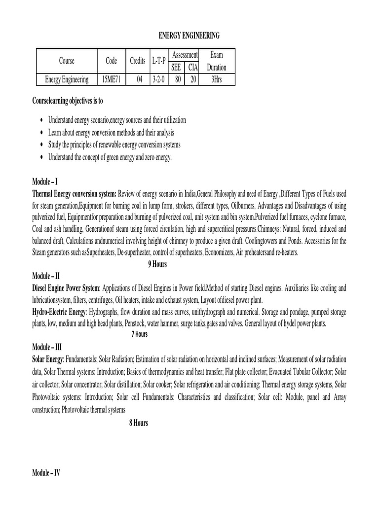 Vtu Mechanical Engineering 7th Sem Syllabus | PDF | Solar Energy ...
