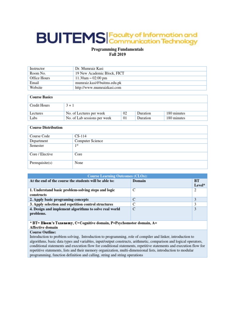 Programming Fundamentals Course Overview Pdf C Programming Language Computer Programming