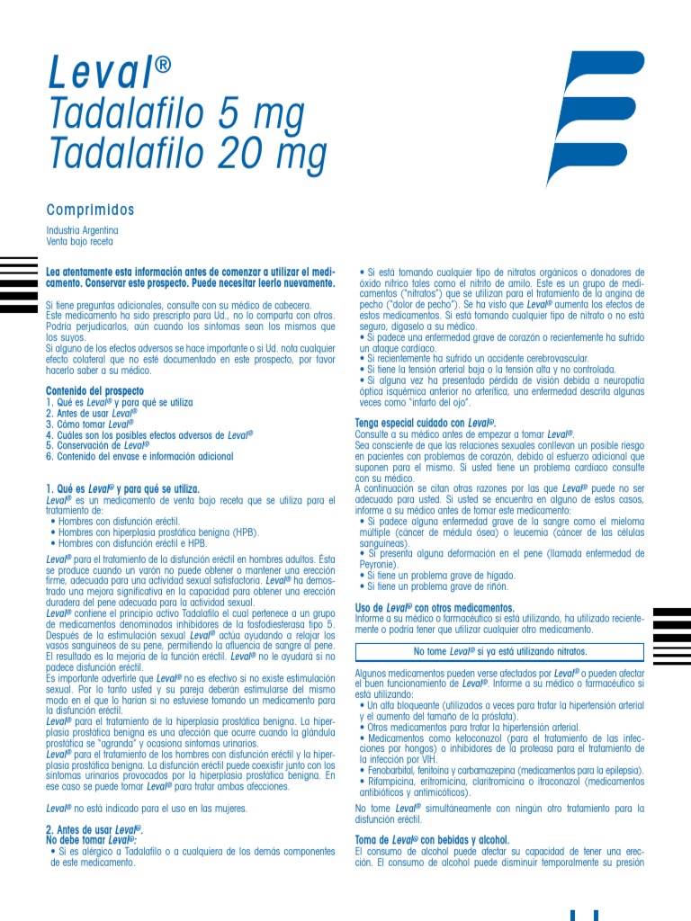 Prospecto Leval | PDF | Disfunción eréctil | Tableta (Farmacia)